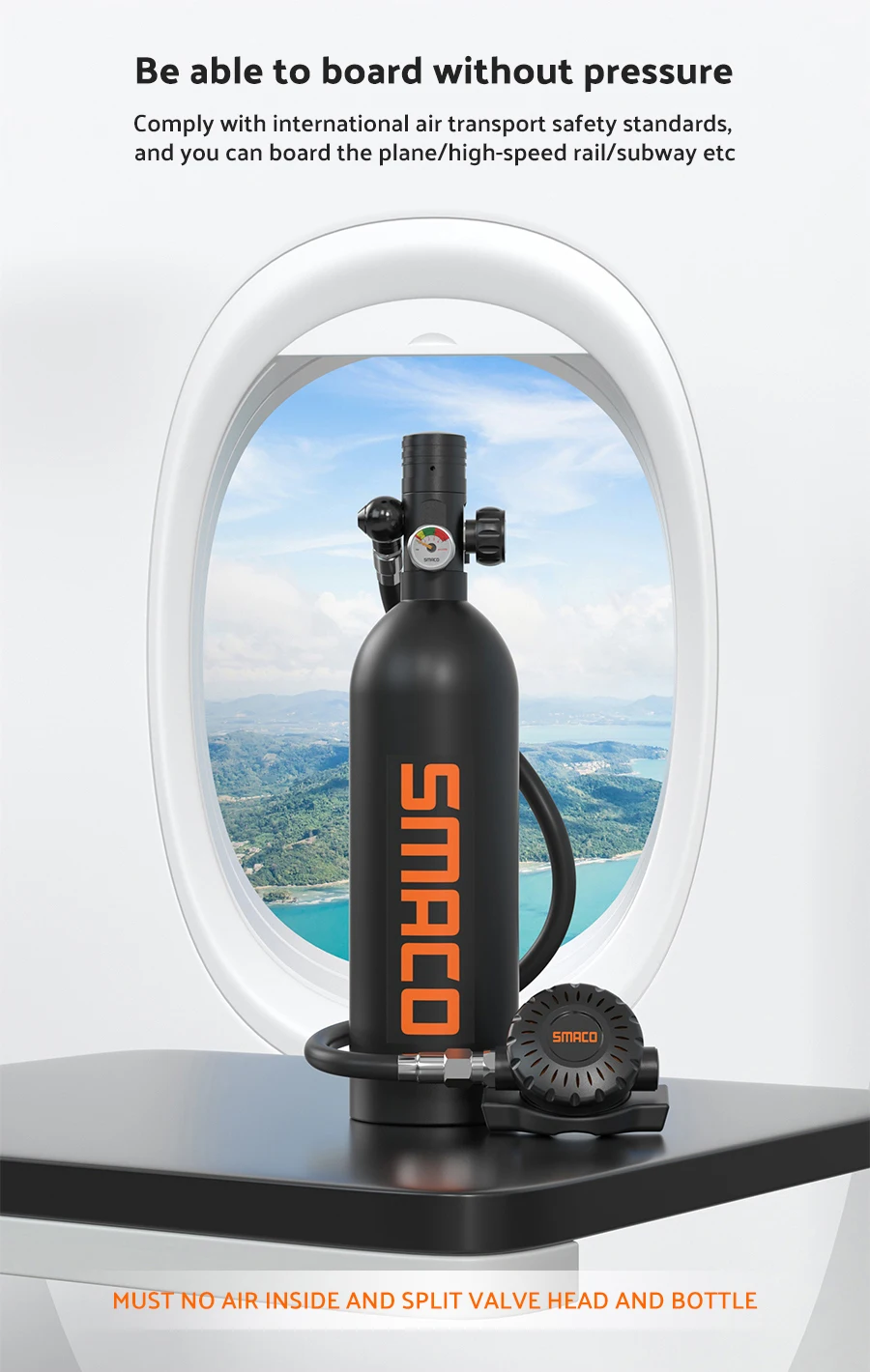Smaco 2l Scuba Diving Oxygen Cylinder High Volume 30-35 Minutes Dive ...