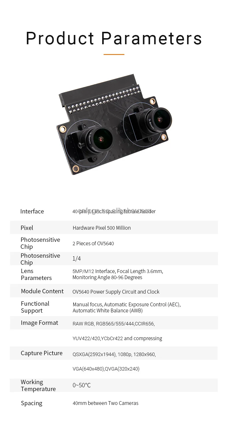ALINX AN5642 5million CMOS Chip Image Sensor Binocular Camera Module OV5640