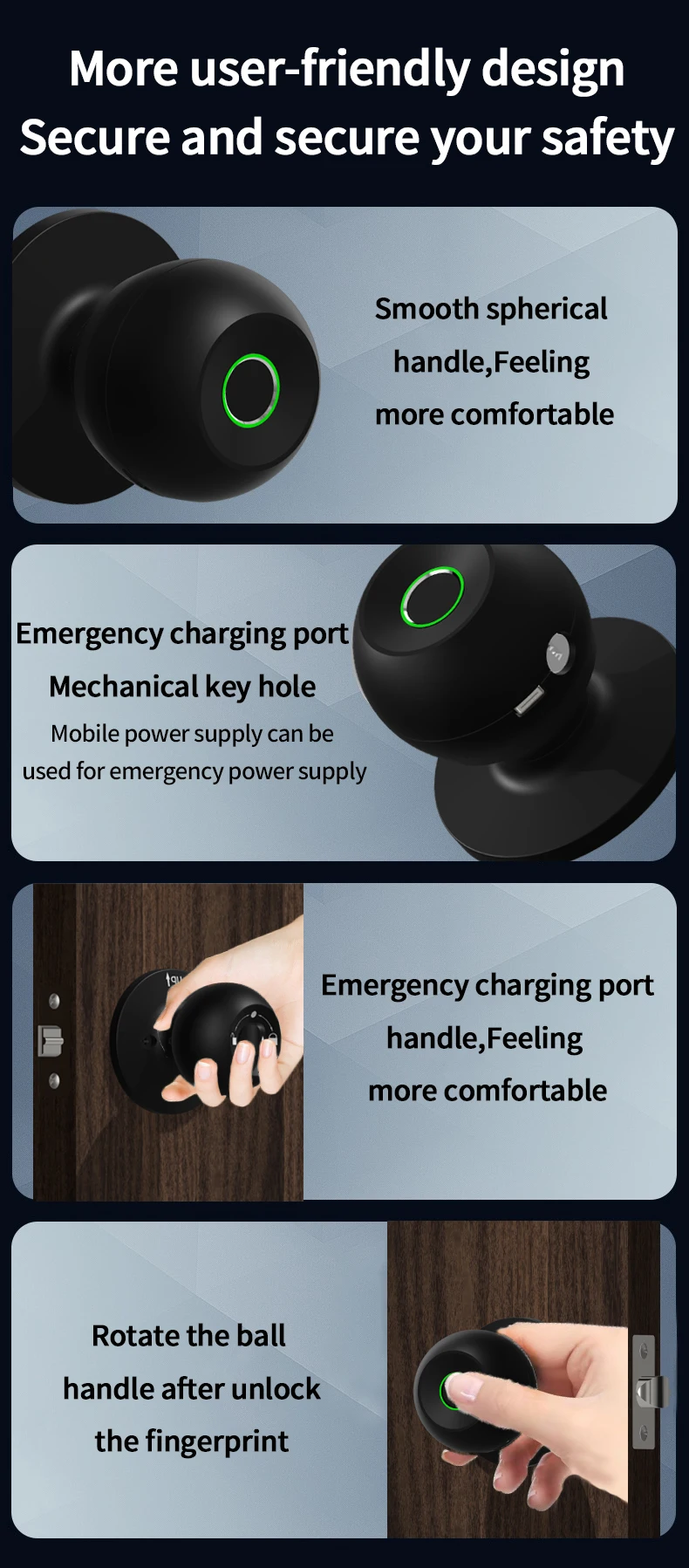 Spherical Smart Lock Fingerprint Wifi Tuya App Digital Spherical Smart ...