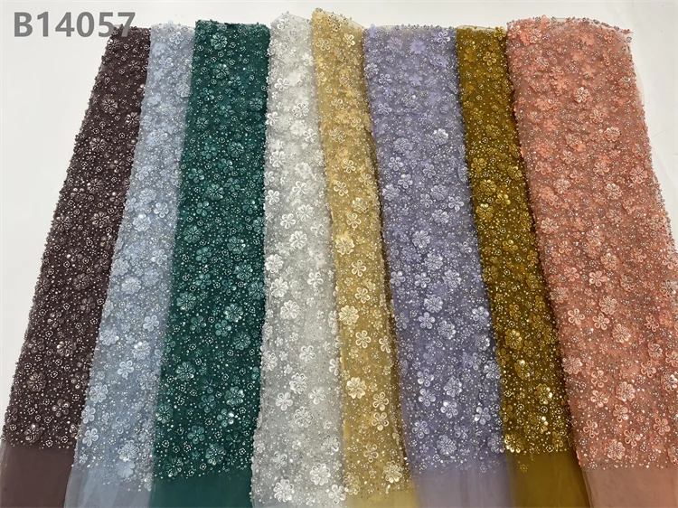 Royal Blue Net Fabric Sequins Beads Embroidery 3D Flower Pearl Lace ...