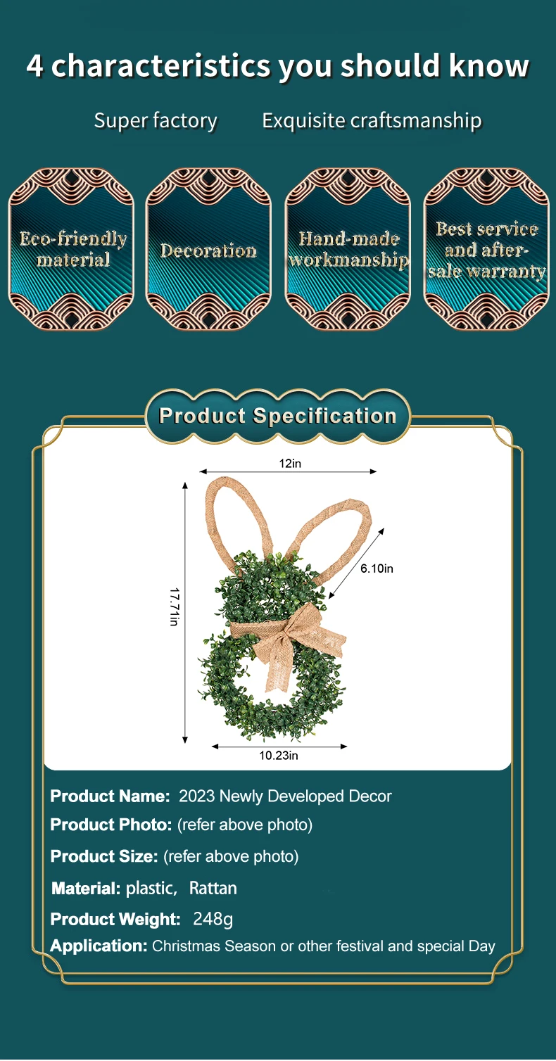 18 Inch Spring Bunny Wreath Hemp Rope Mixed Eucalyptus Leaf Artificial ...