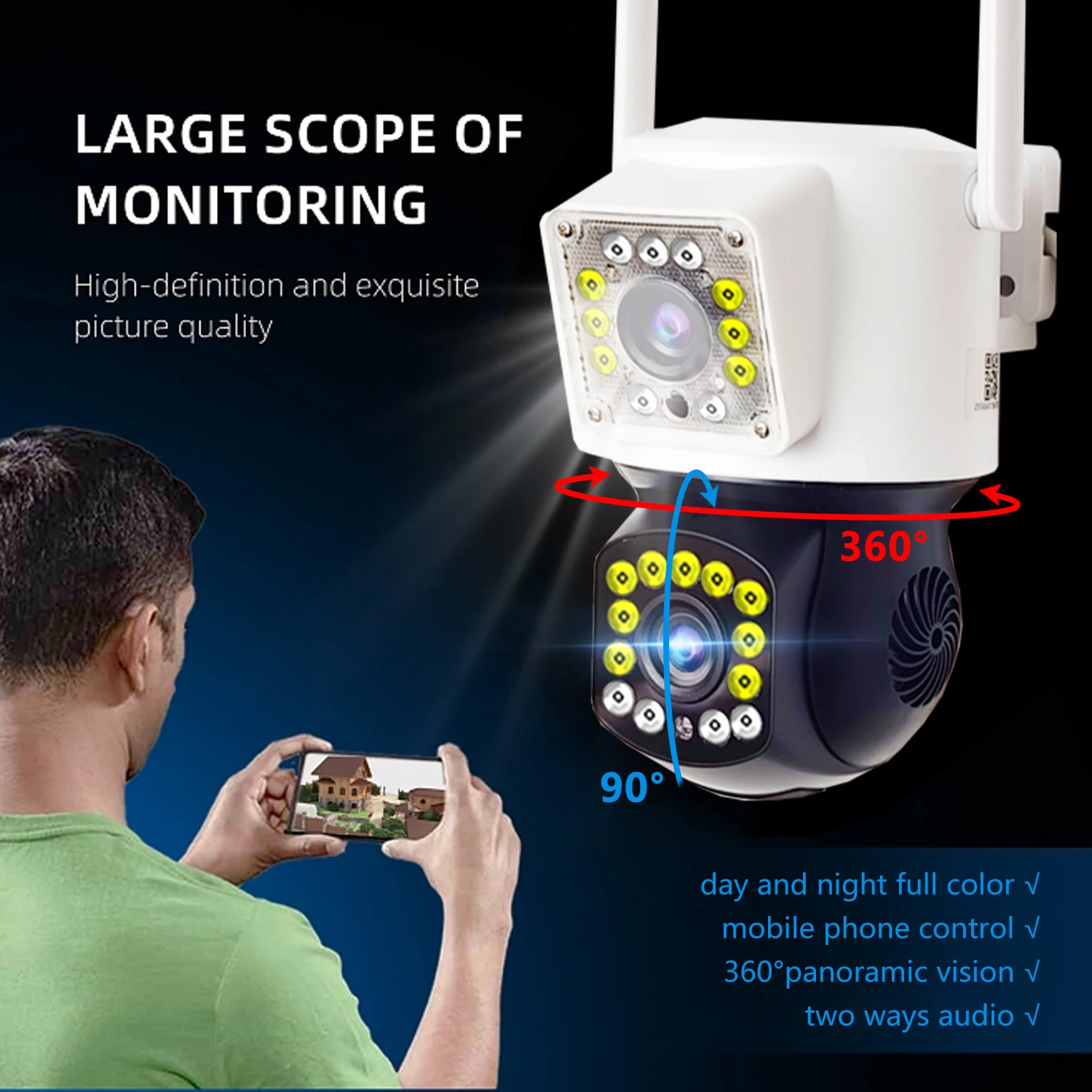 V360PRO CCTV Camera - 2MP+2MP Dual Screen, 360° Pan-tilt