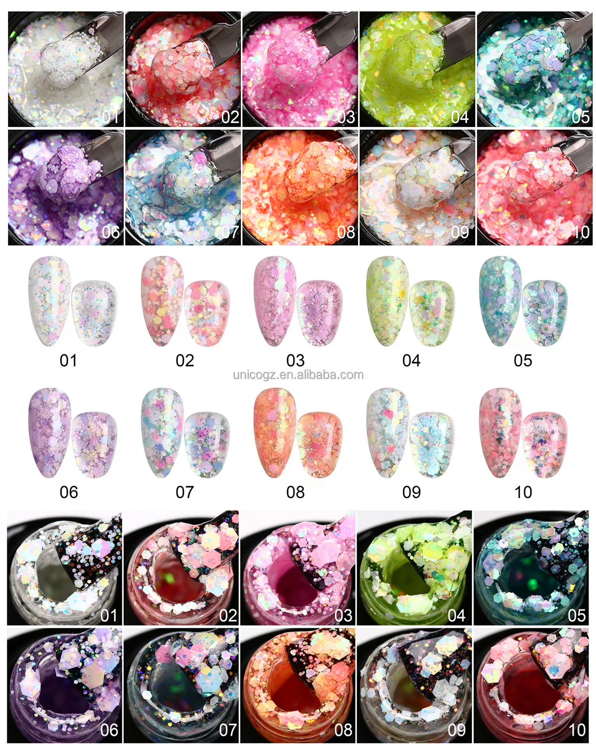 Unico Beauty 10 Colors Nail Art Starry Sky Gel Galaxy Glitter Gel ...