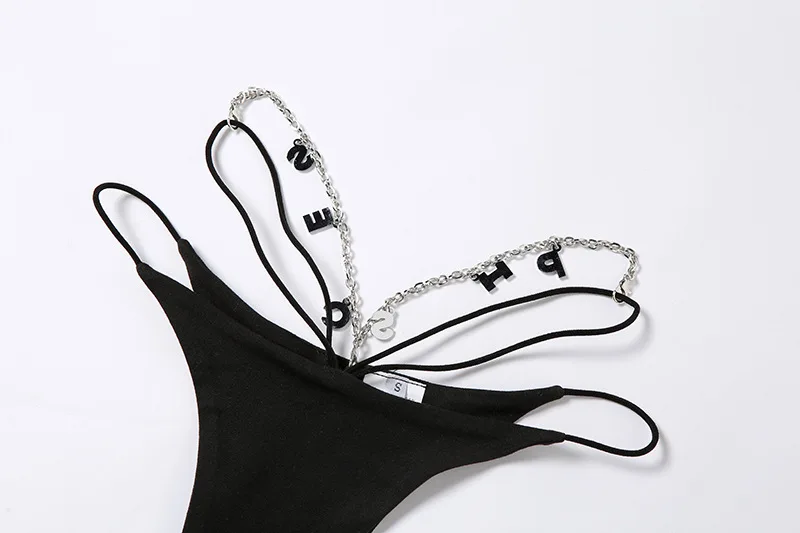 W-S756A Sexy T-String Thong Lingerie with Letter Belly Chain