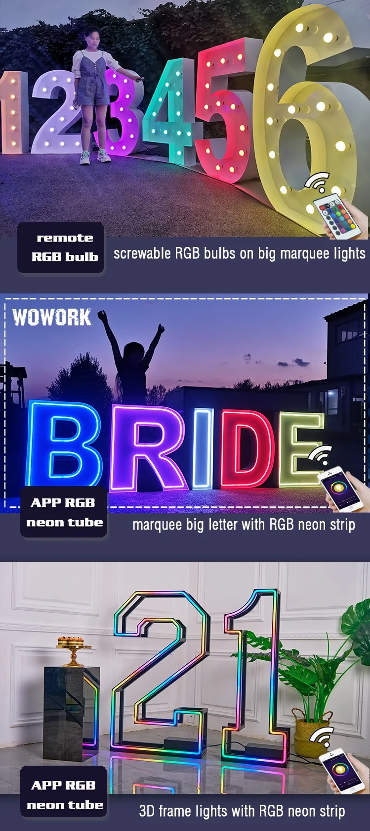 2022 Wowork Rgb 3ft 4ft 3" Led Marquee Light Letters Stand Oh Baby For ...