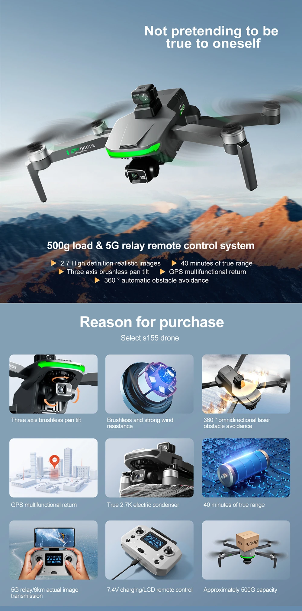 500g Load Weight Carrying Payload Drone Long Time Fly 5g Gps Prosumer Drones Fpv Commercial ...