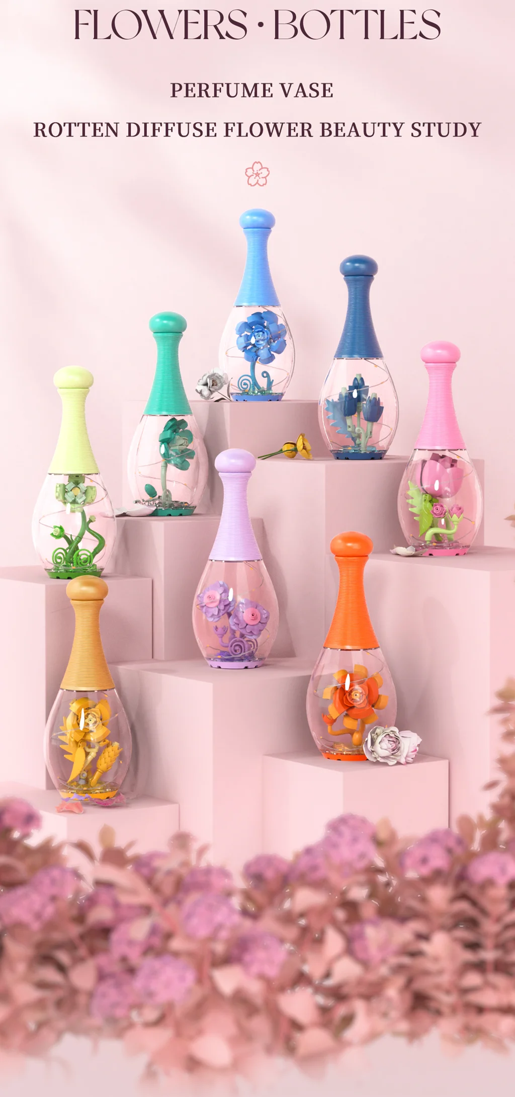 Perfume Bottle Flower Lighting Building Blocks Set for Kids