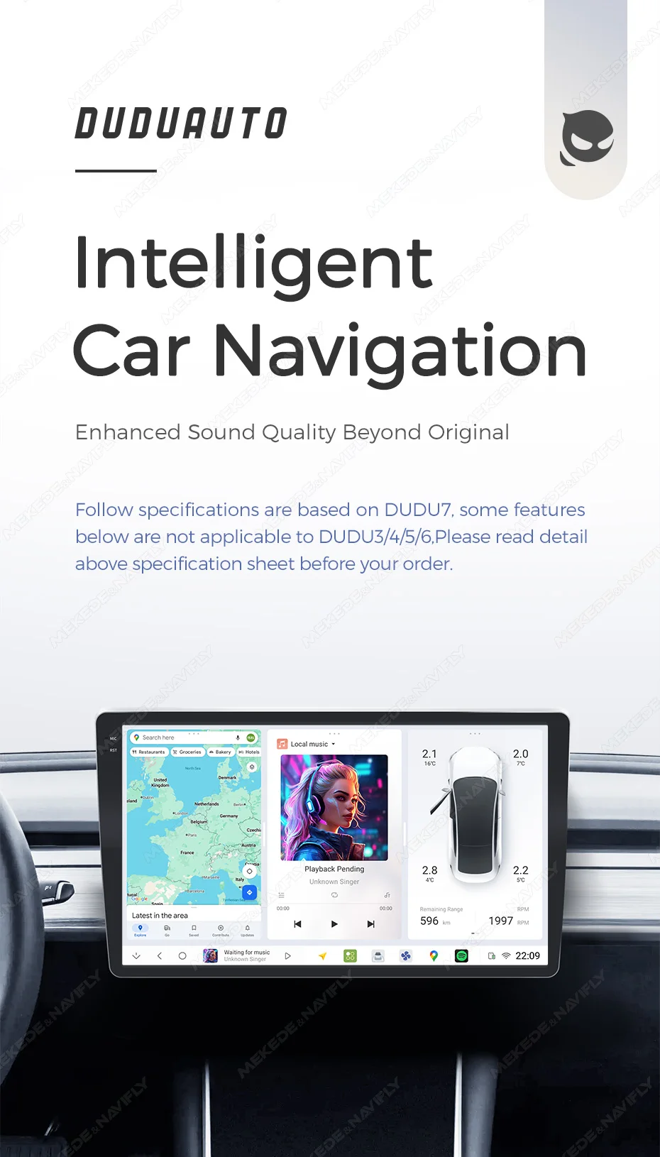 DUDUAUTO DUDU7 Android13 2K QLED Screen 8core 10inch for Peugeot 2008 2013-2020 Wireless Carplay ...