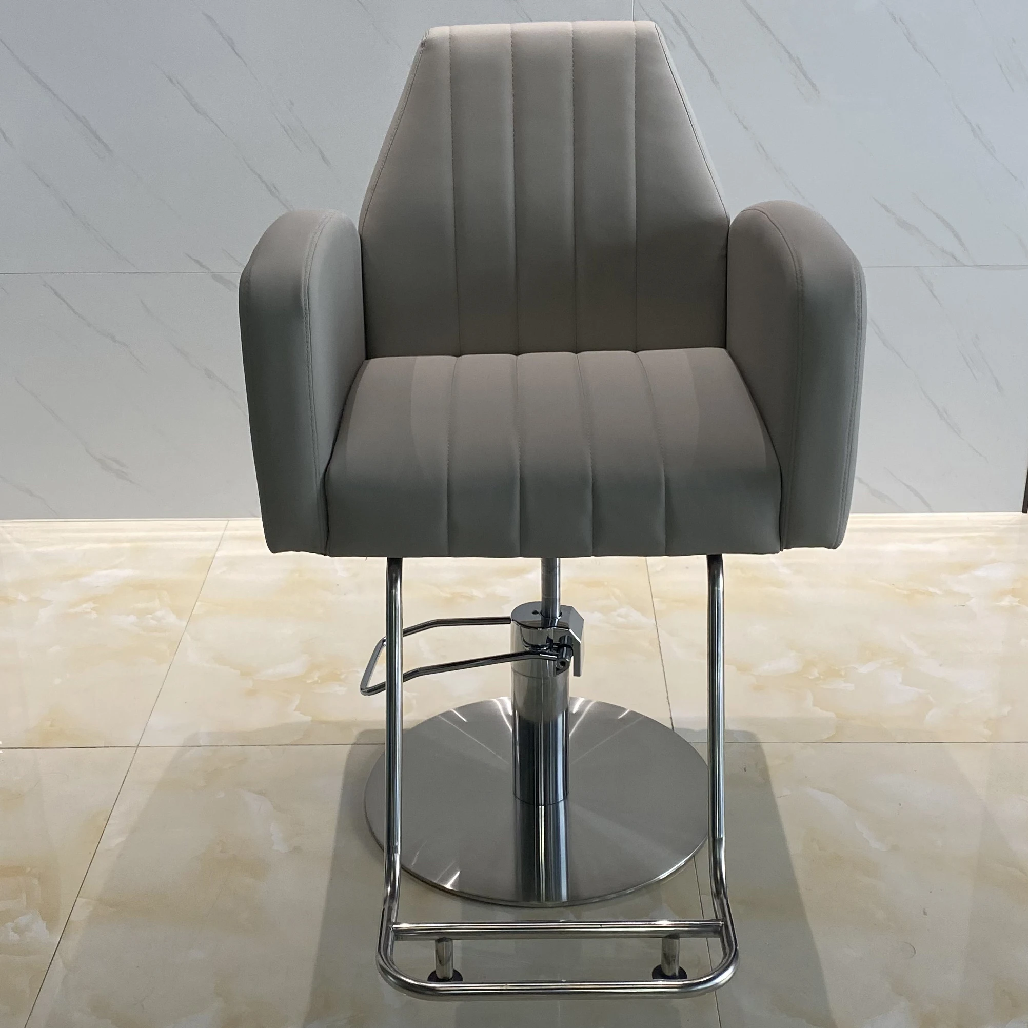 Sulin Stylish Gray Salon Barber Chair PU Leather Upholstery Metal Base ...