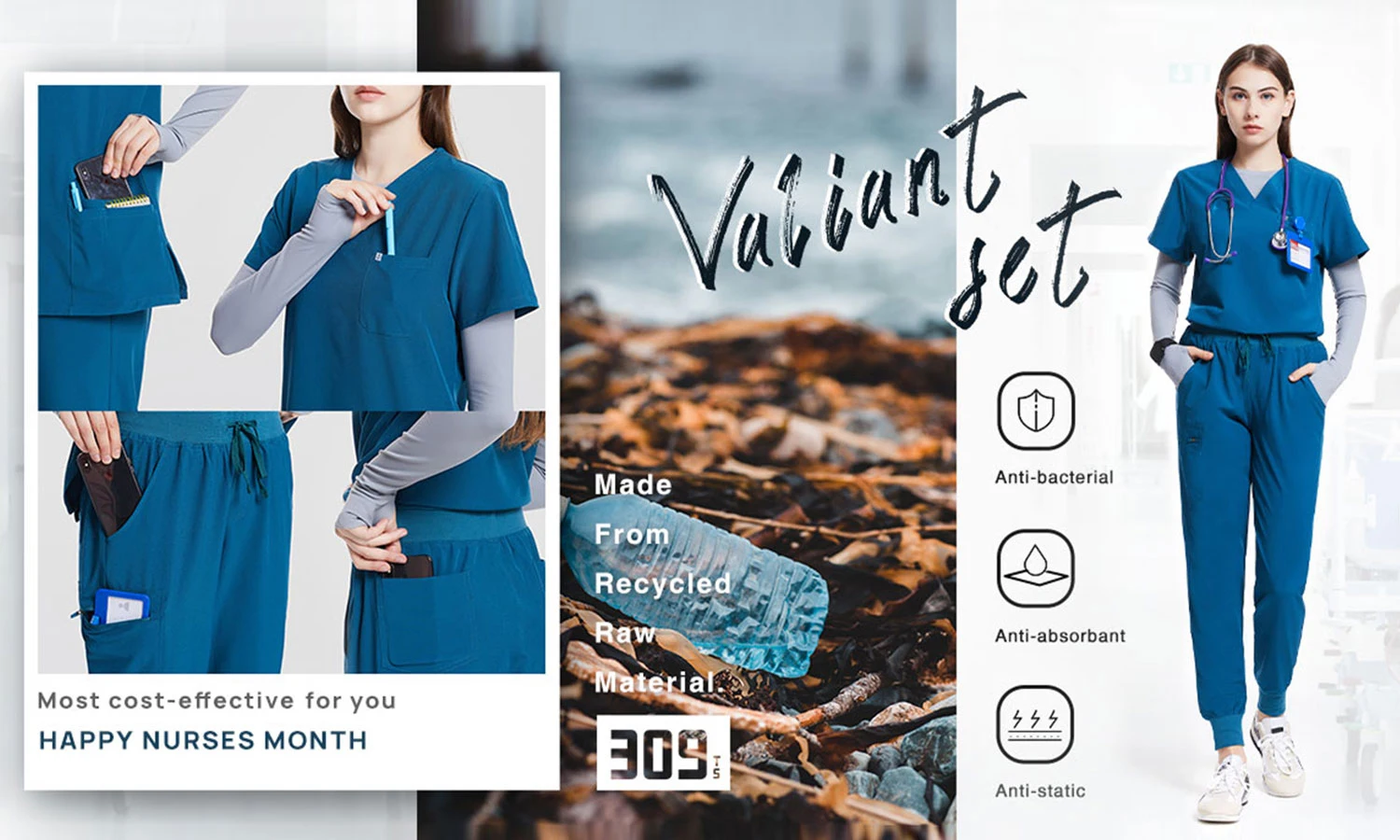 Ensembles d'uniformes d'infirmière médicale unisexe Scrubs d'hôpital ...