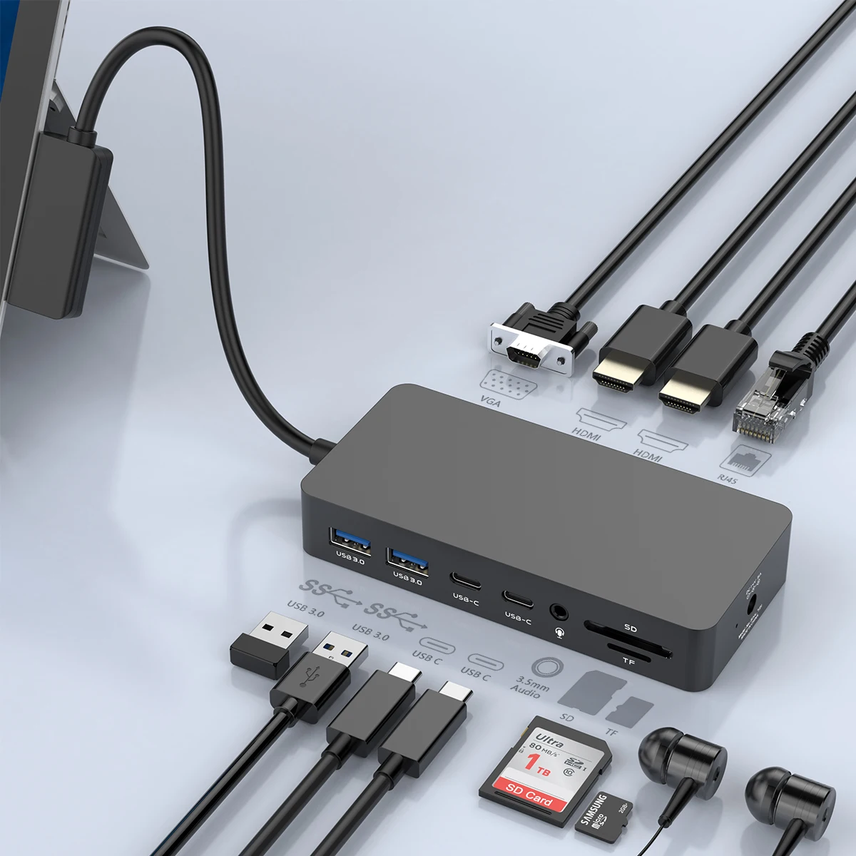 Portable 12 In 1 Triple Display 2 Hdmi 4k Vga Surface Docking Station Surface Dock For Surface