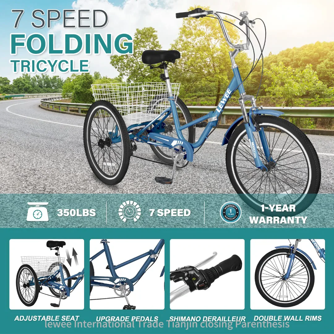 Lewee Folding Tricycle 7 Speed 20'' 24'' 26 Inch Low-step Through Frame ...