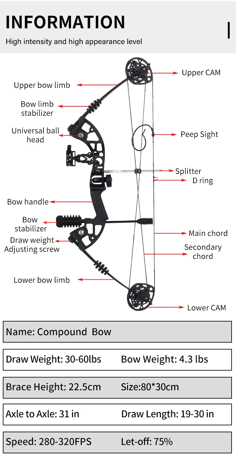 Adjustable SPG Compound Bow for Bow Hunting Archery - 30-60 lbs