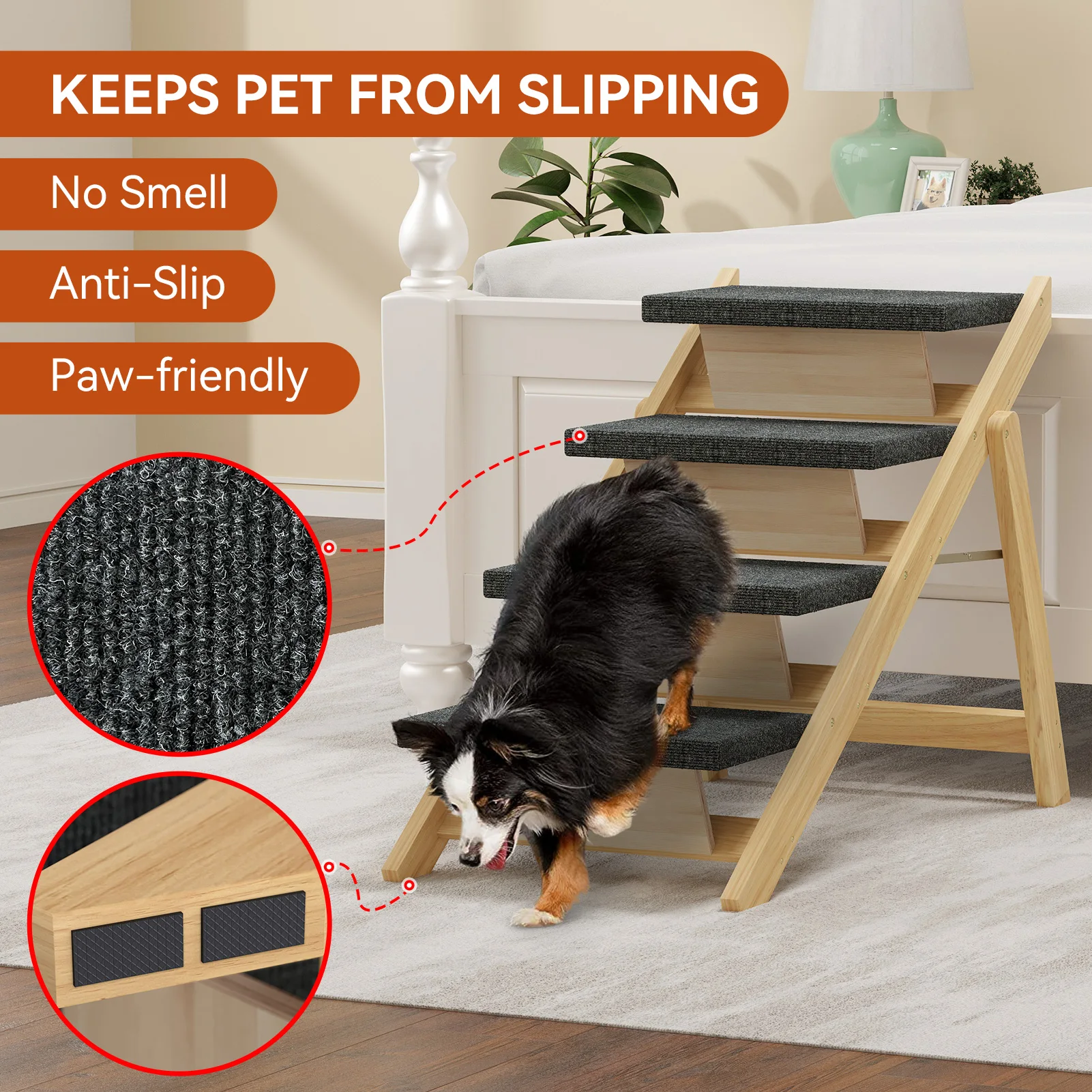 Zmaker Foldable Pet Ramp - Portable Dog Stairs up to 110 Pounds