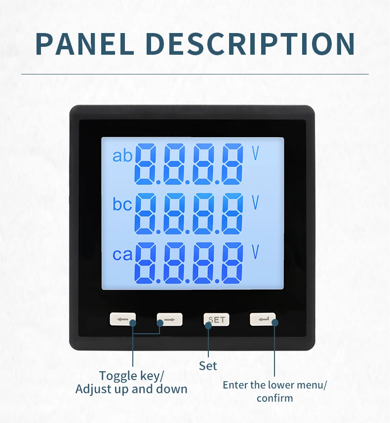 400v 3 Phase Power Meter Rs485 5a Digital Multi-function Lcd Ac Current Panel Meter Ammeter ...