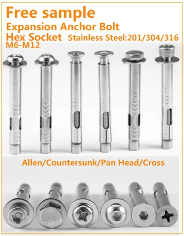 Stainless Steel Anchors M6 M8 M10 M12 Stainless Steel A2 Hex Socket Countersunk Head Sleeve ...
