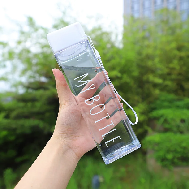 Square Water Bottle Kids Adults Sports Fitness Portable Plastic Water ...