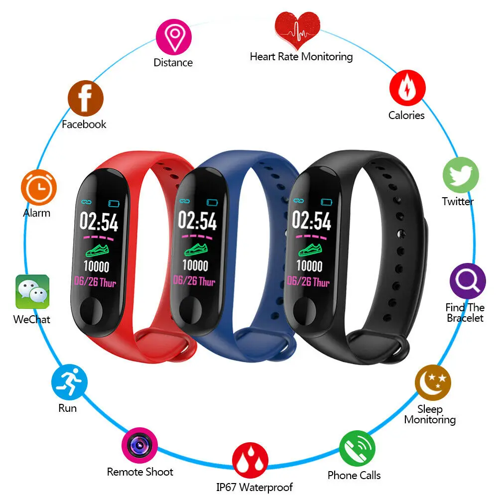 M3 Plus Band Bt Smart Watch Heart Rate Fitness Tracker Bracelet ...