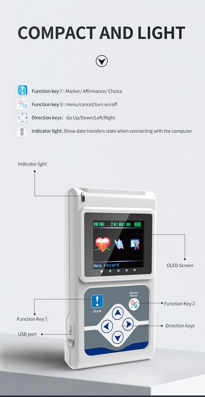 CONTEC TLC9803 Holter ECG System - 24-Hour Heart Monitoring