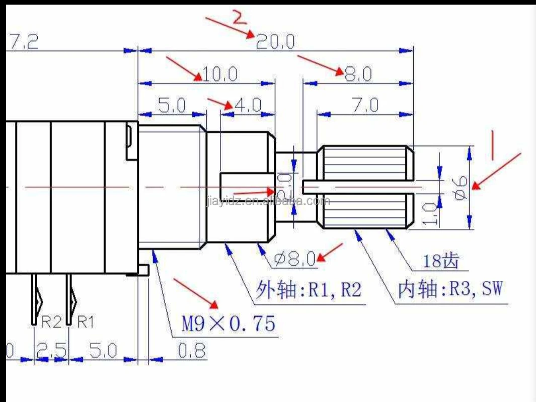 9mm Double Gang Dual Axis Potentiometer - Buy Dual Axis Potentiometer ...