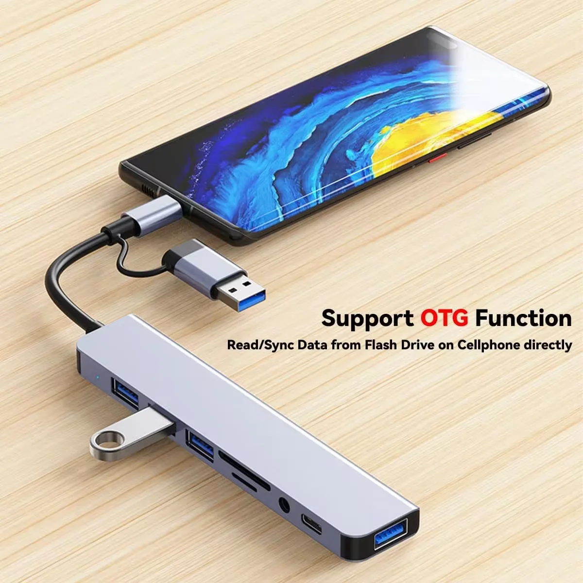 2 in 1 Dual Connector USB Hubs 8 in 1, USB 3.0 2.0 3.5mm Audio PD ...