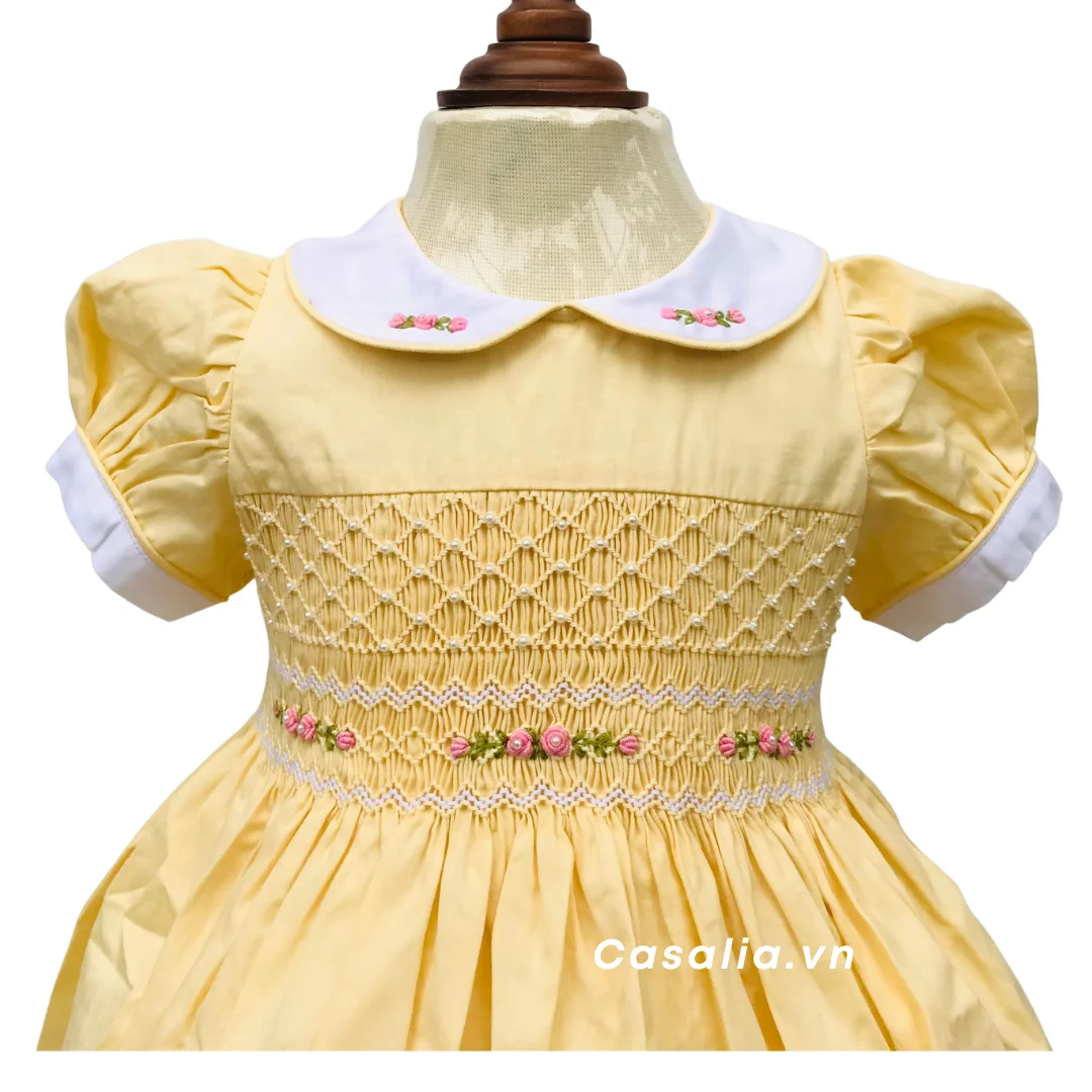 Cute Lemon Red Smocked Girls Dress - Custom Embroidered A-line Princess ...