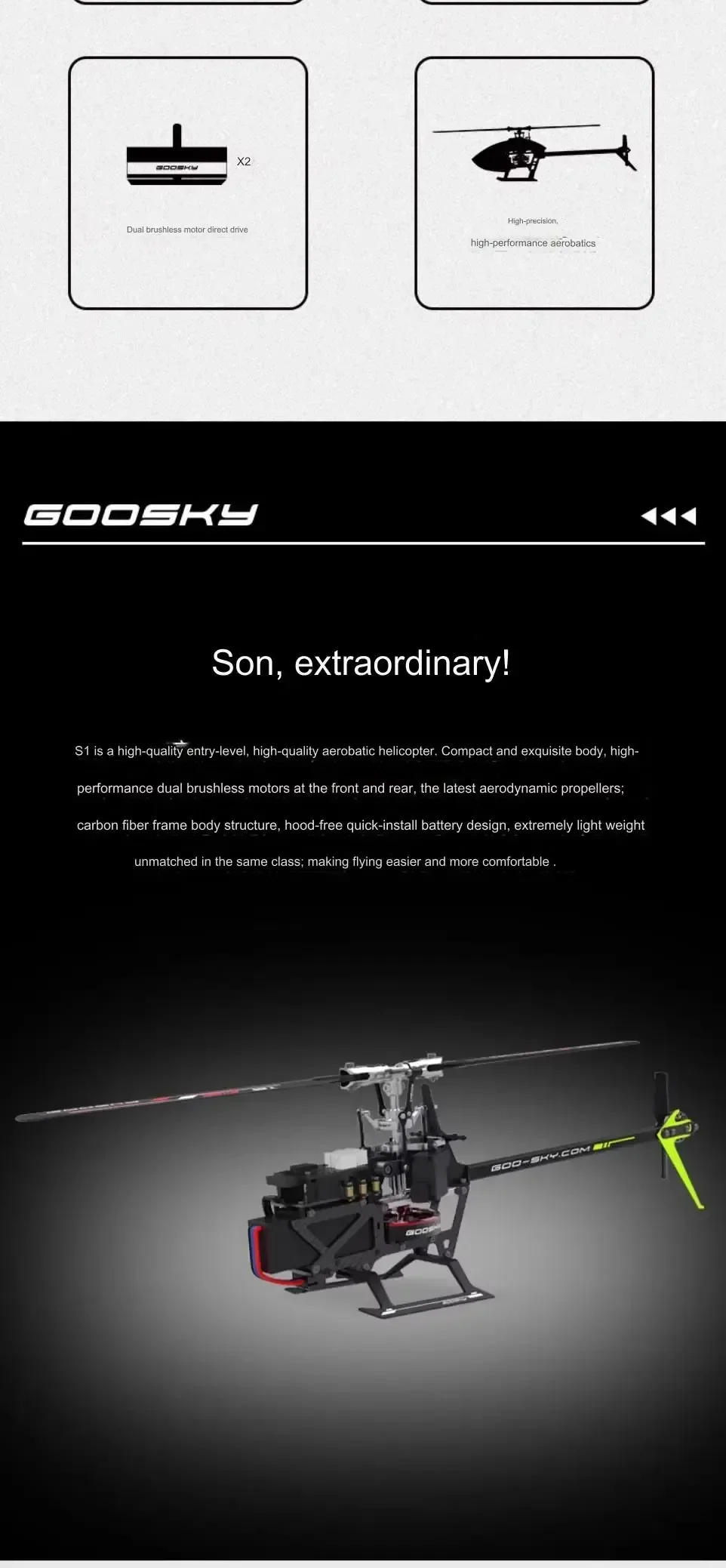 Goosky S1 BNF 6ch 3D Stunt Double Brushless Motor RC Helicopter