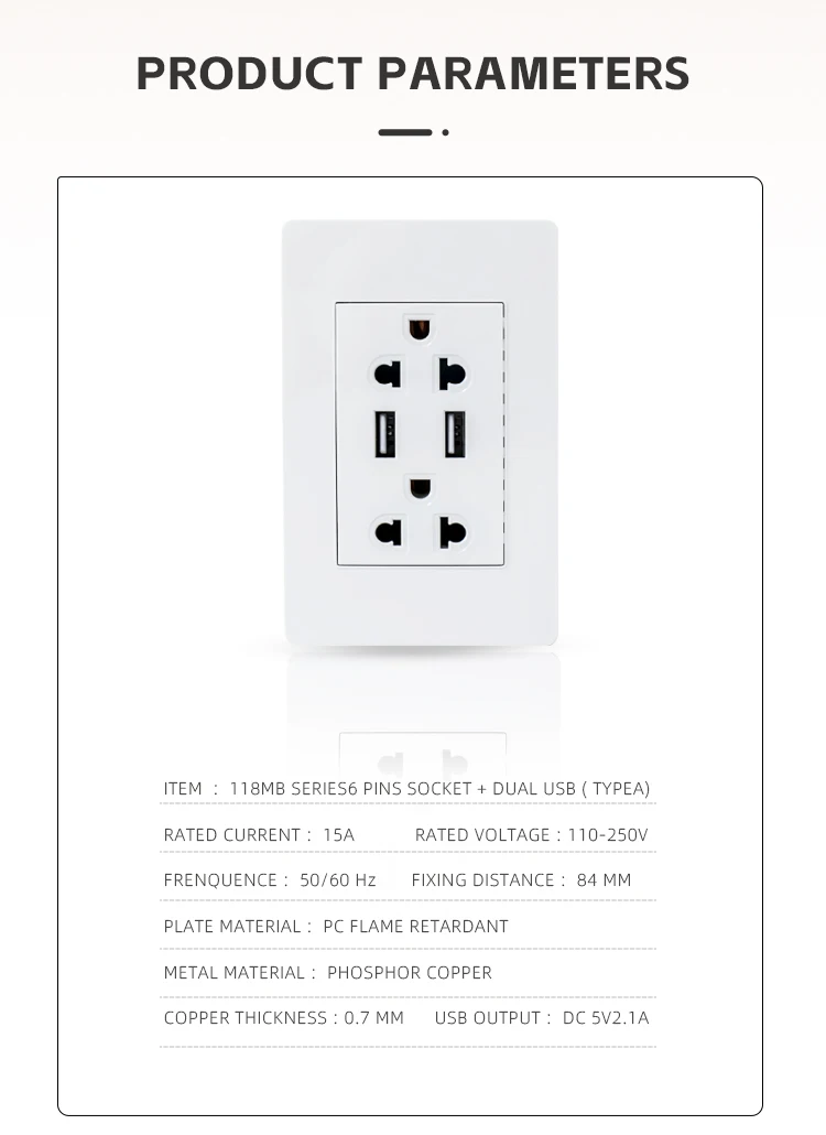 Us Standard Socket Multi 6 Pins Wall Mounted Socket Charger With Double ...