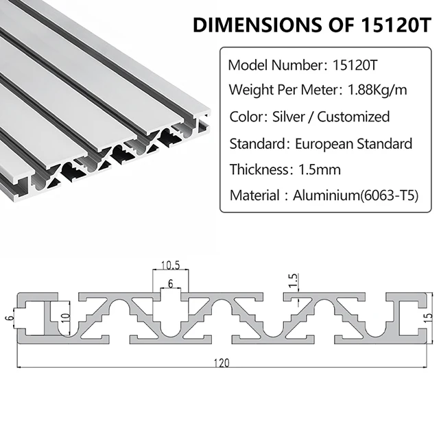 ES-15120 Series T Slot Aluminium Profile Extrusion for Industry