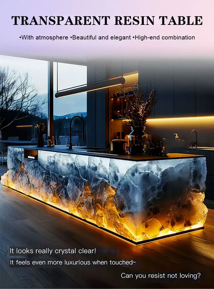 Customized Luxury Luminous Marble Kitchen Island Ilot Handcrafted from ...