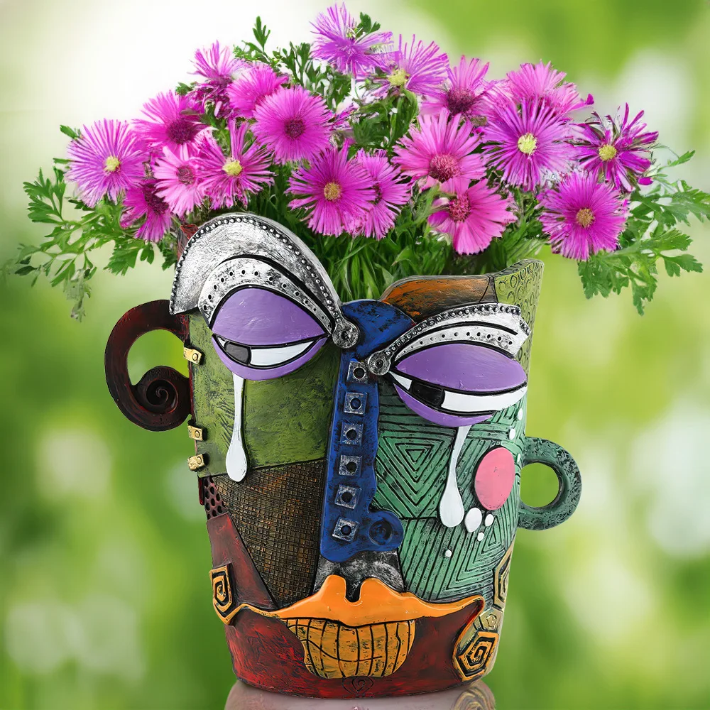 Large Creative Artistic Abstract Colorful Flower Pot Resin Crying Face ...