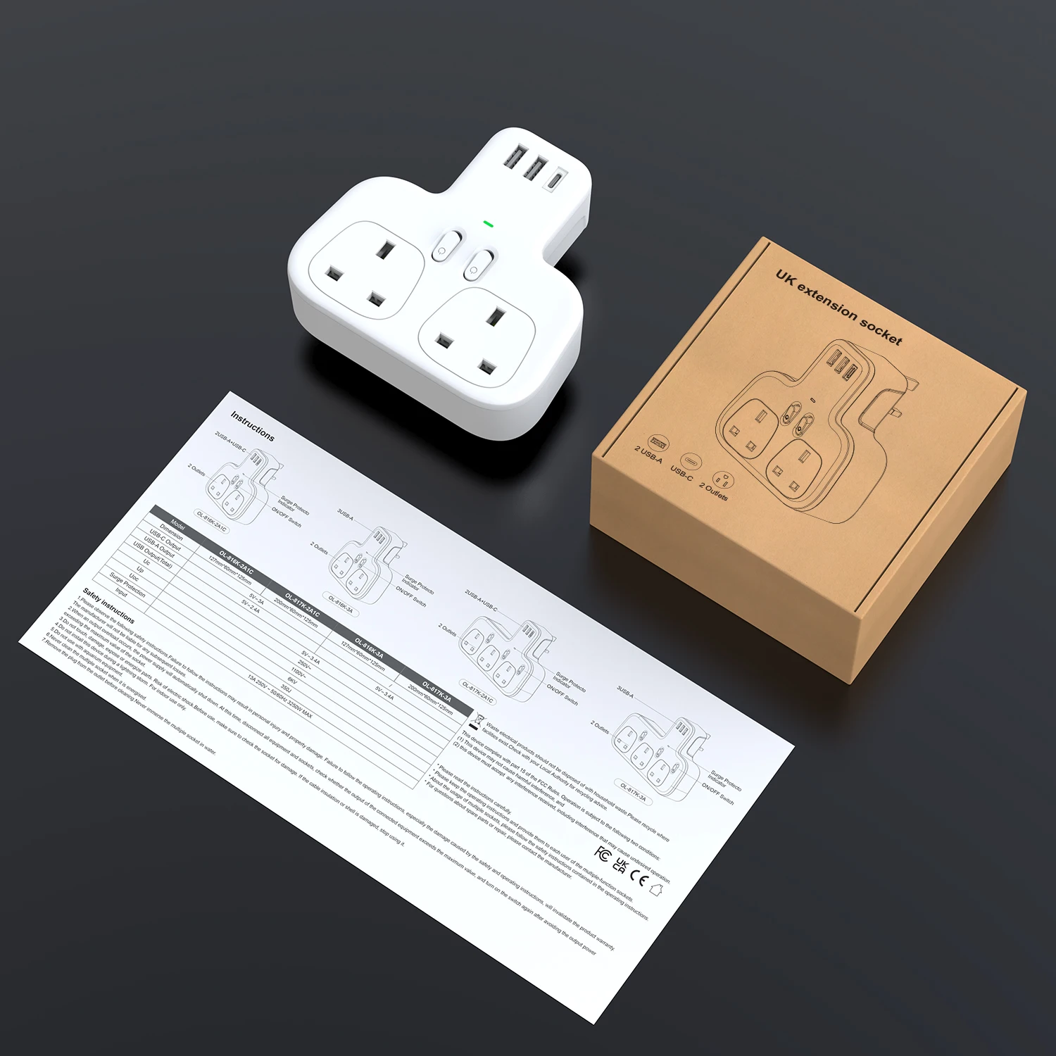 2 Way Plug Extension With Usb,Multi Plug Extension Sockets With 3 Usb ...