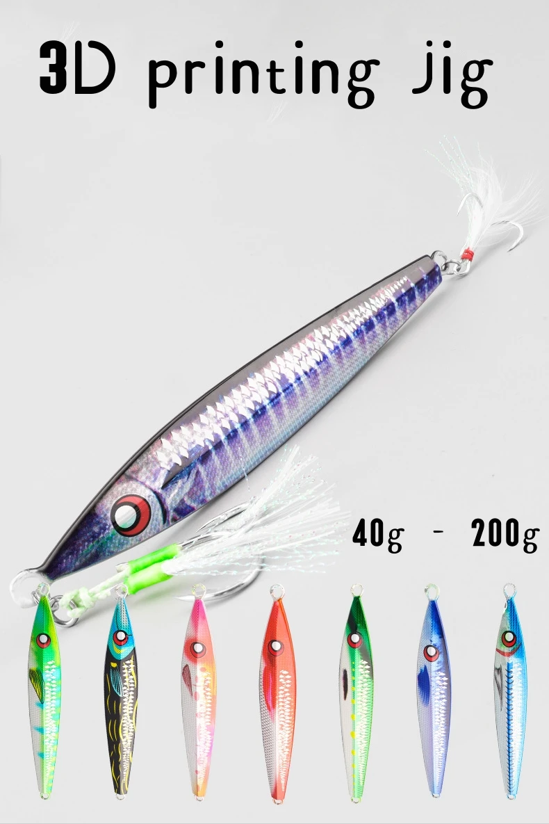 OEM 3D Print Jigging Lure 40g-200g Fishing Lures Saltwater Luminous Paint Coat Slow Sinking ...