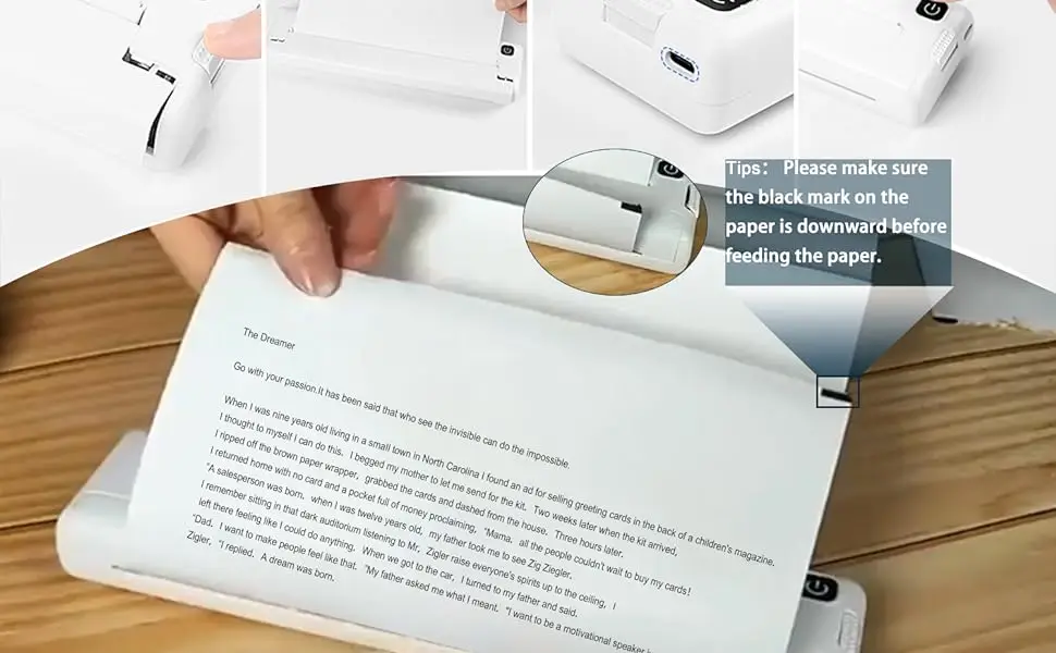 Portable Rechargeable Inkless Thermal Printer A4 Size Easy To Use Wide ...