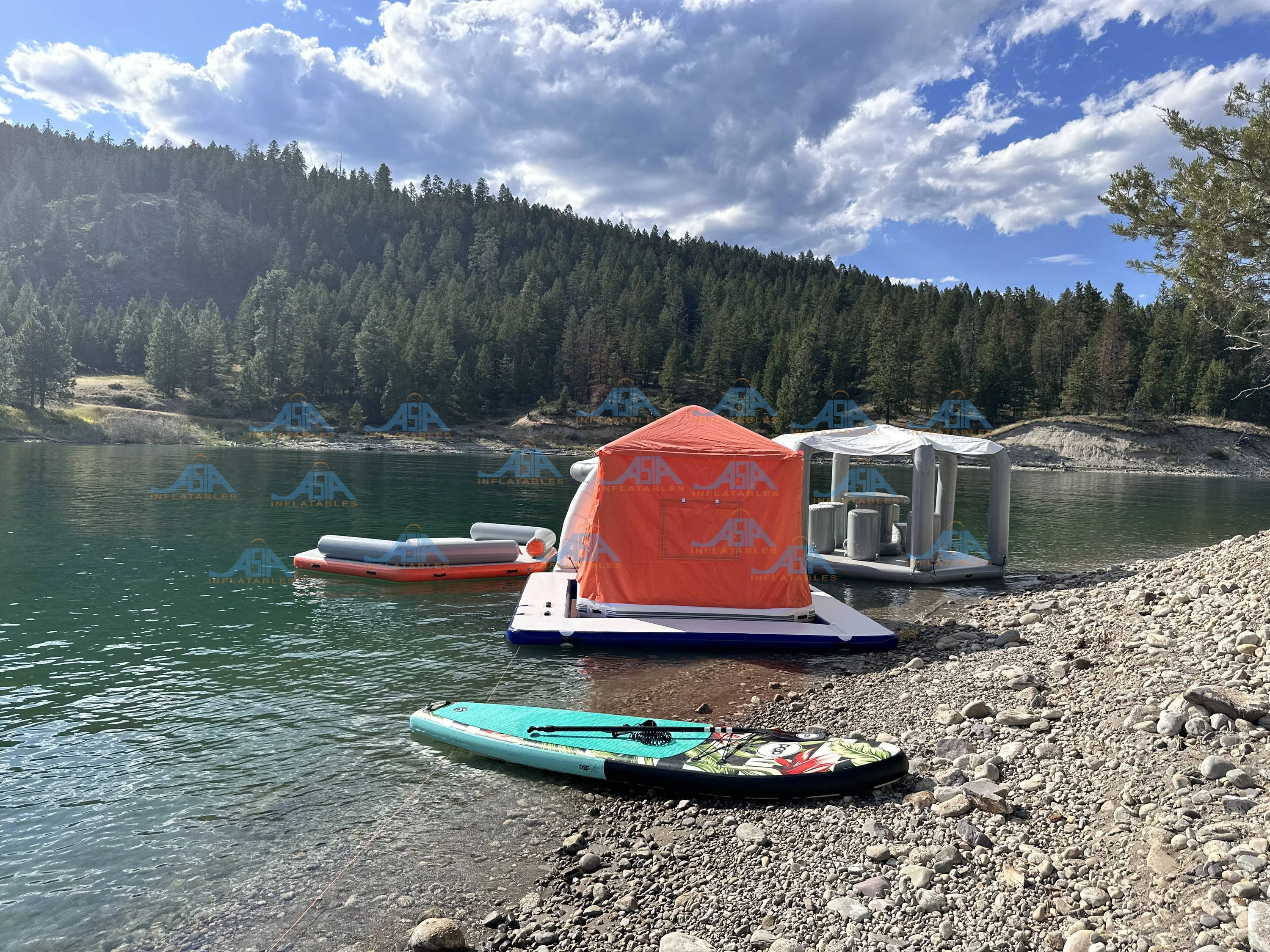 New Design Inflated Floating Platform With Tent Cabana Lounge ...