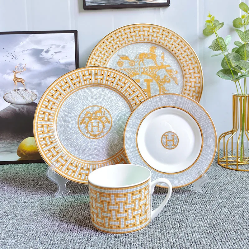 Ceramic Dinner Plates Coffee Cup Saucer Western Luxury Dining Room Set ...