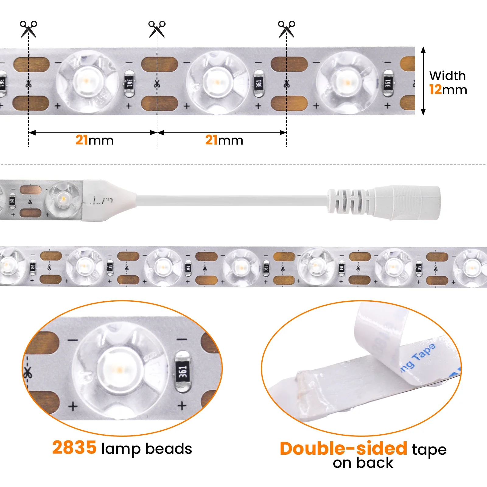 24V Diffuser LED Strip Light With Lens 2835 Flexible Tape for Backlight ...