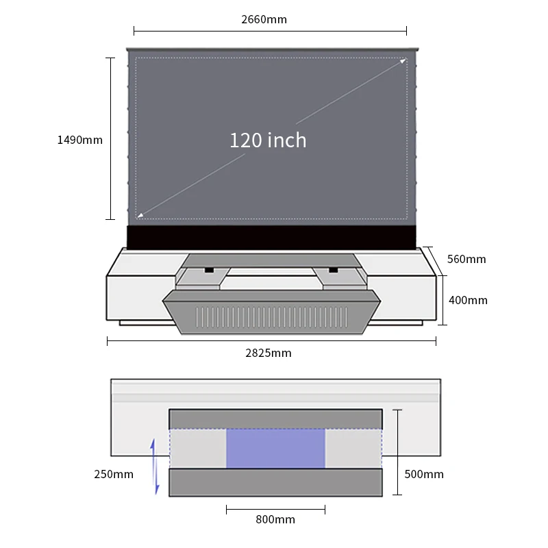 100 Inch Electric Floor Rising Projection Screen Cabinet
