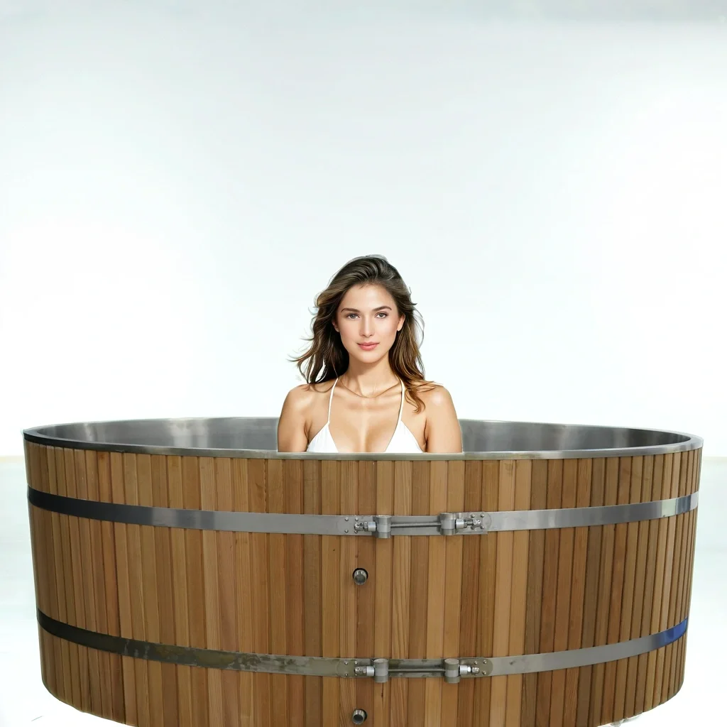 Ice Bath Tub - Wooden Oval Shape with Stainless Steel Liner