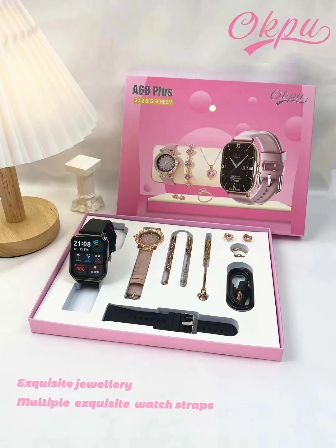 Alibaba.com: A68 Plus 6-in-1 smartwatch with necklace, ring, bracelet ...