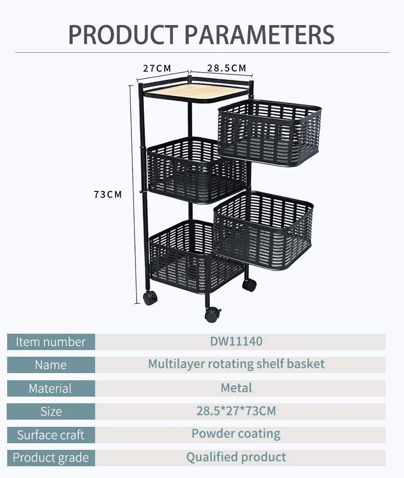 4-tier Rotating Fruit Basket Kitchen Storage Metal Pantry Baskets With ...