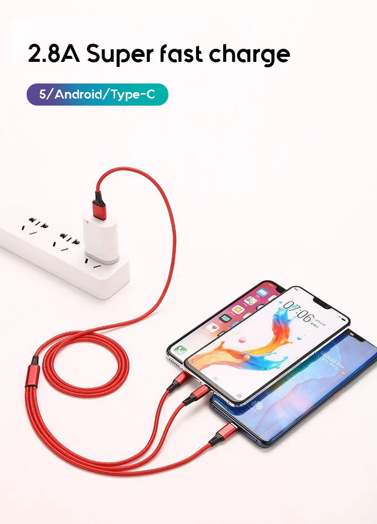 Custom 3 In One Nylon Usb Cable 3-in-1/3in1 Charging Data Cable Phone ...