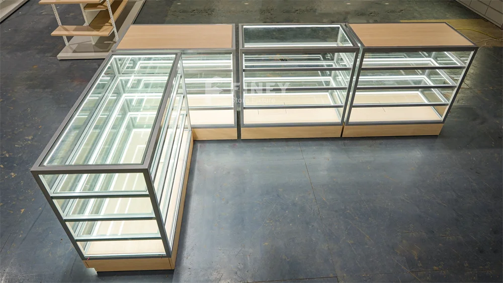 Custom Glass Display Showcase Wood Led Light Glass Retail Counter ...