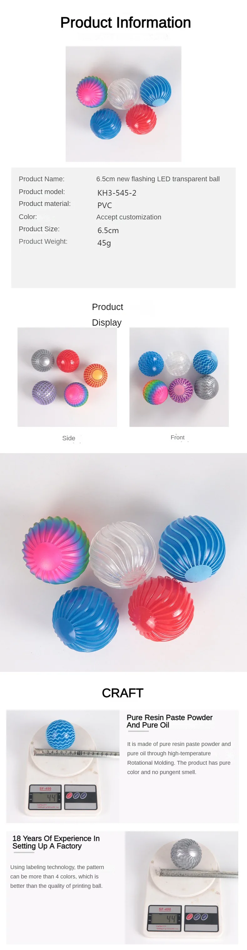 New 6.5CM Baby Ball Pat Ball Flash LED Children's Toys Bouncy Ball Can ...