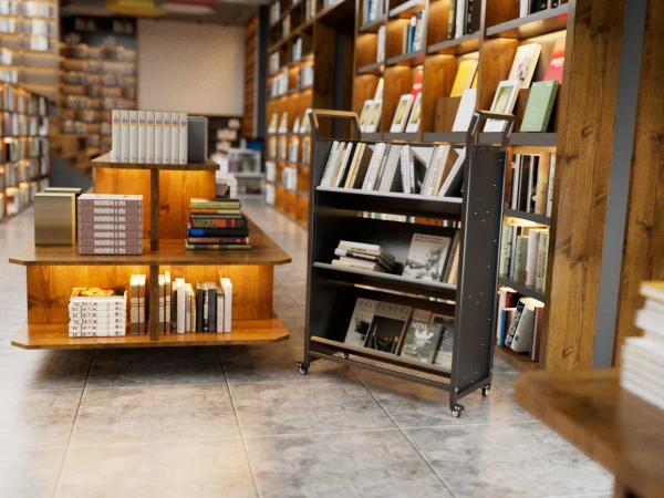 Double Sided Book Trolley Mobile Library Equipment Book Carrier Movable ...