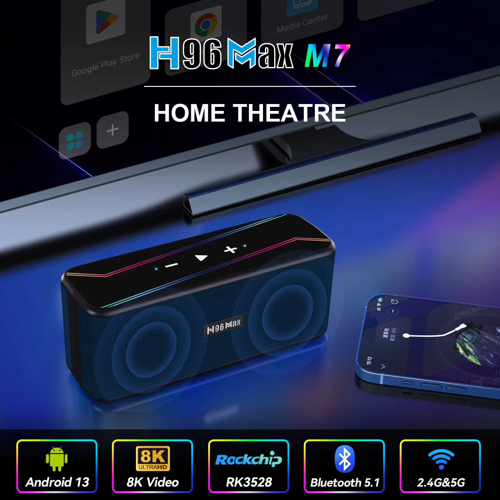 H96 Max M7 TV Box - Android 13.0 with BT 5.1 Media Player