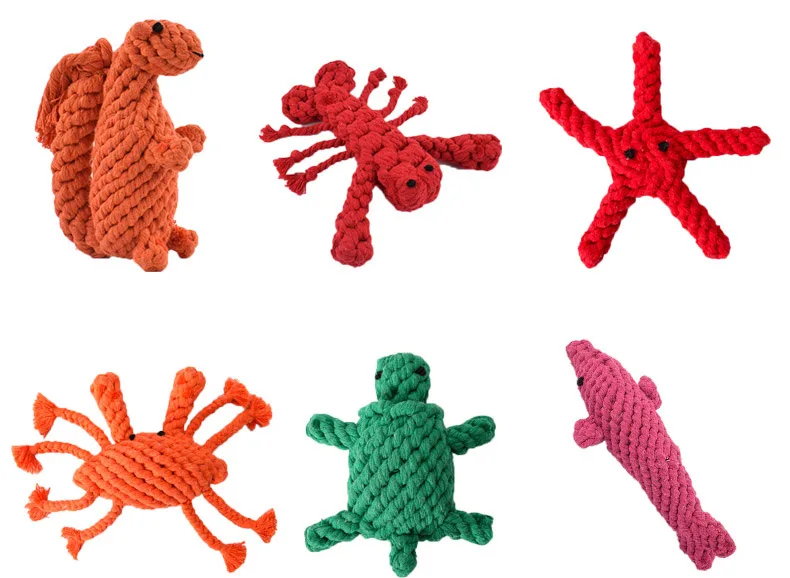 Multiple Animal Shapes Soft Natural Cotton Rope Molar Pet Dog Toy