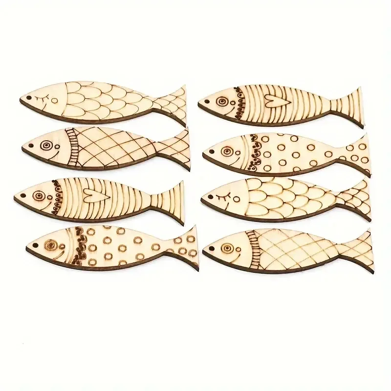 Cute fish shaped wooden chips handmade DIY small fish scrapbook ...