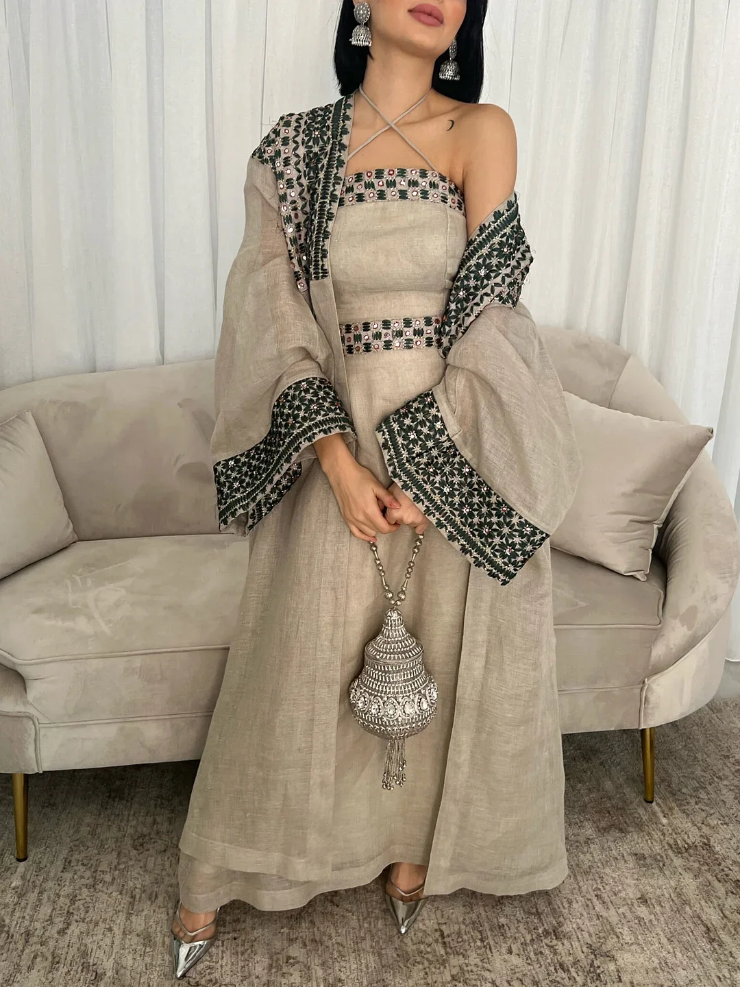 Custom Oem Arab Kuwait Ramadan Embroidered Lace Cardigan Abaya Linen ...