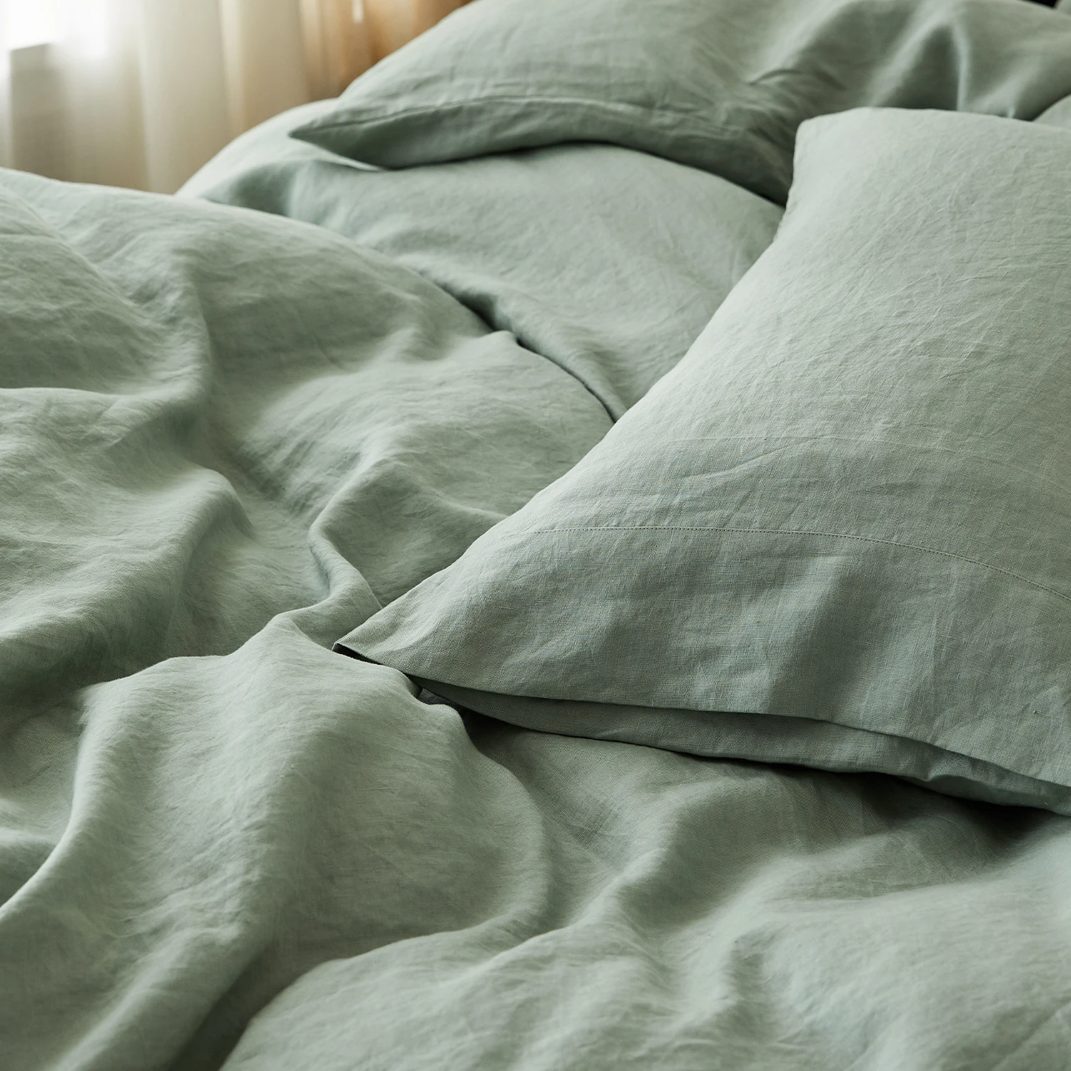 Popular Oeoko-tex 100% French Organic Flax Sage Bedding Set Tie Closer ...